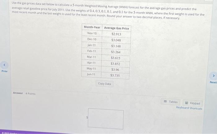 Solved Use the gas prices data set below to calculate a | Chegg.com