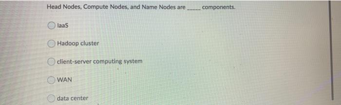 Solved Head Nodes, Compute Nodes, and Name Nodes are | Chegg.com