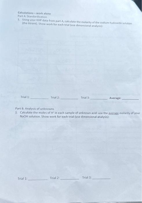 Solved Part A: Standardization of sodium hydroxide solution | Chegg.com