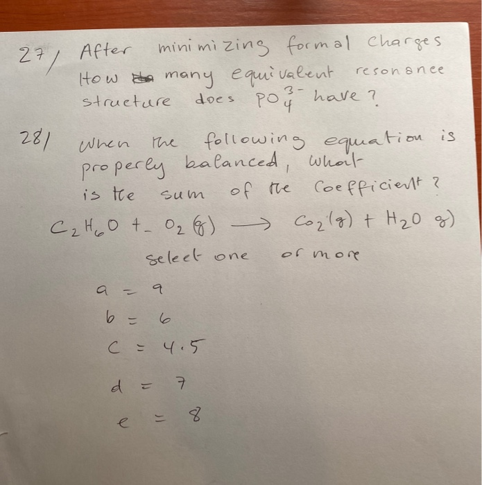 Solved 281 27) After minimizing formal charges 7 How many | Chegg.com