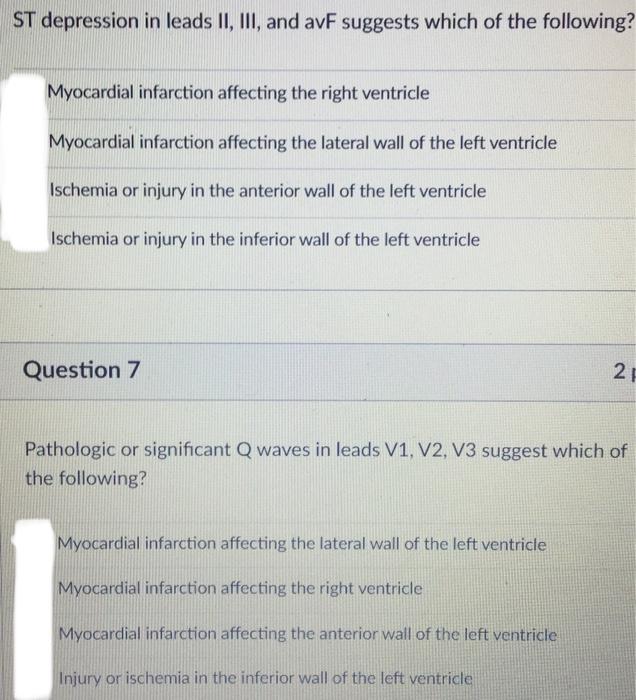 Solved ST depression in leads II, III, and avf suggests | Chegg.com