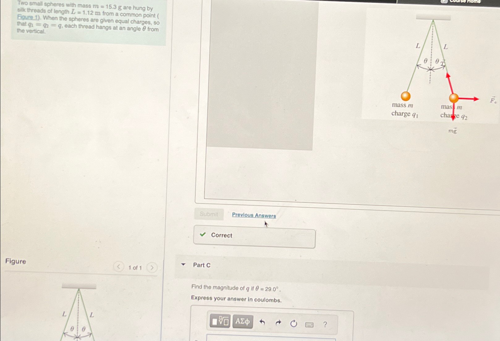 Solved Two small spheres with mass m=15.3g ﻿are hung by silk | Chegg.com