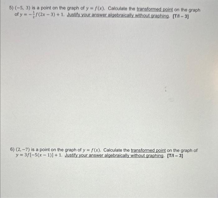 Solved 5) (−5,3) is a point on the graph of y=f(x). | Chegg.com