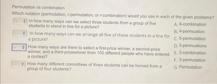 Solved Permutation vs combination Which notation | Chegg.com