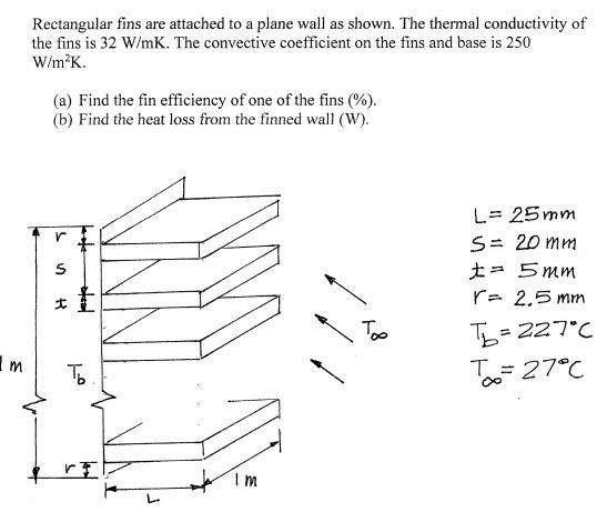 Solved Rectangular fins are attached to a plane wall as | Chegg.com