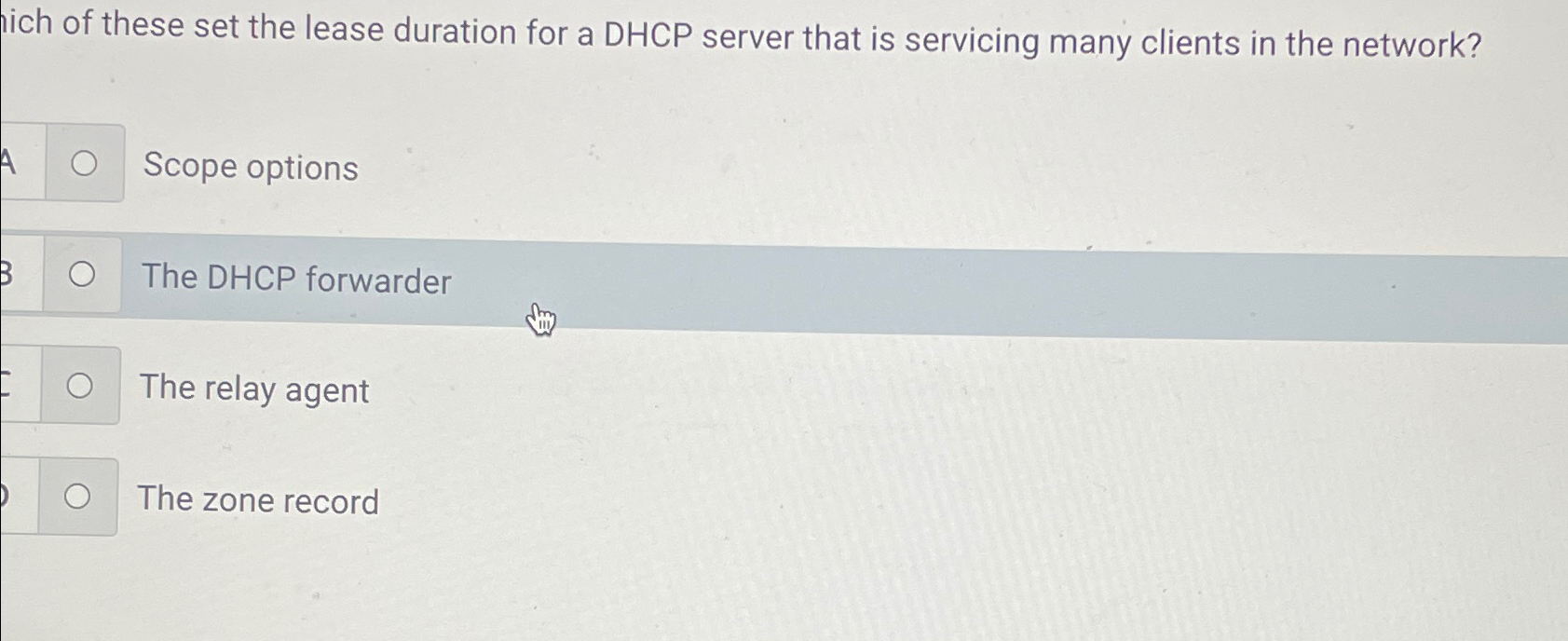 Solved Which of these set the lease duration for a DHCP | Chegg.com