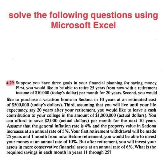 Solved solve the following questions using Microsoft | Chegg.com