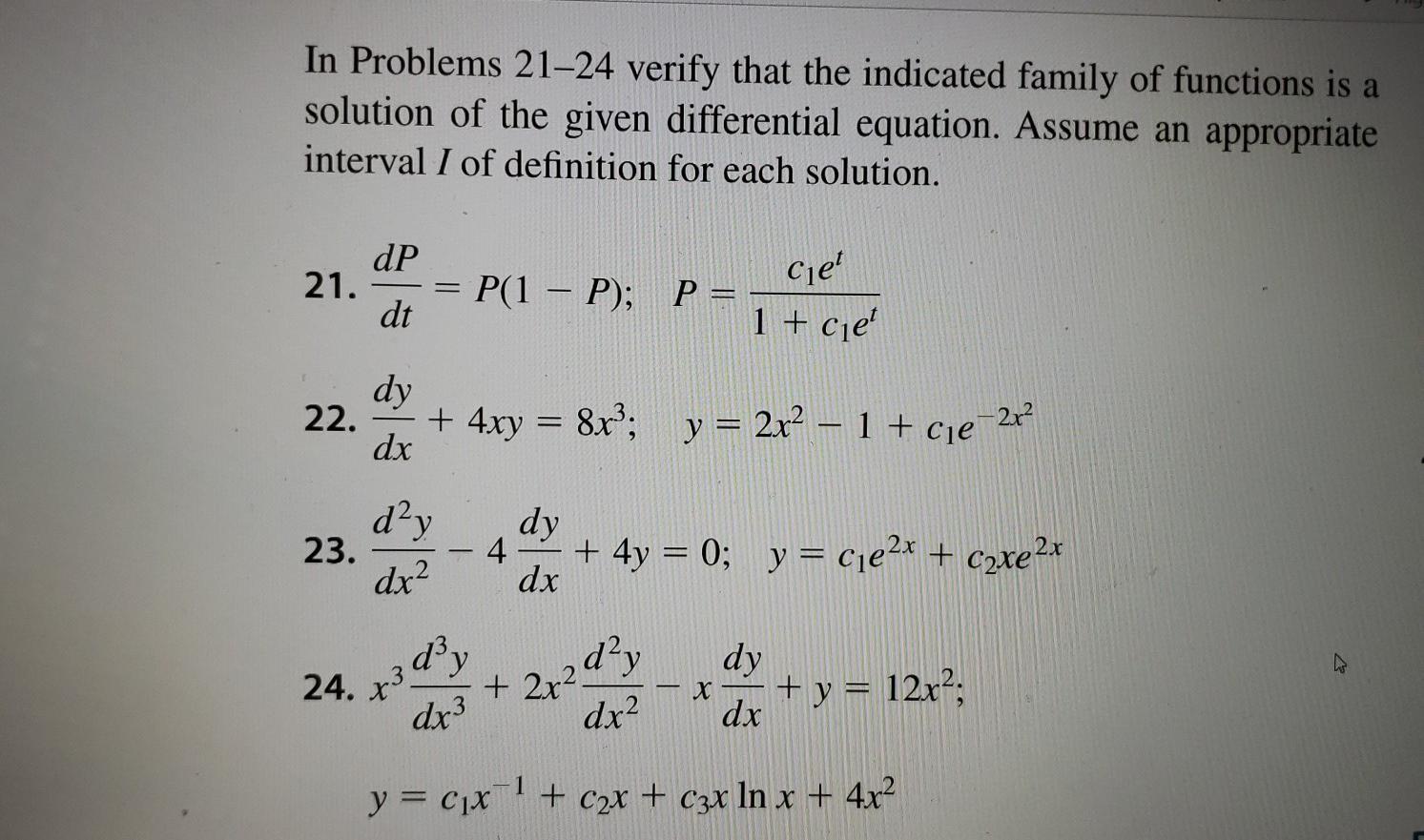 Solved In Problems 21-24 verify that the indicated family of | Chegg.com