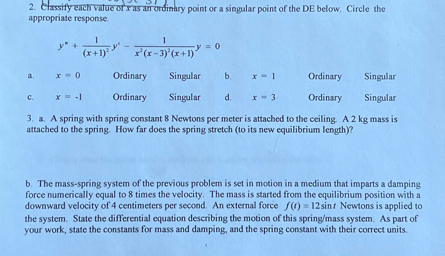 Solved Classify each value of x ﻿as an ordinary point or a | Chegg.com