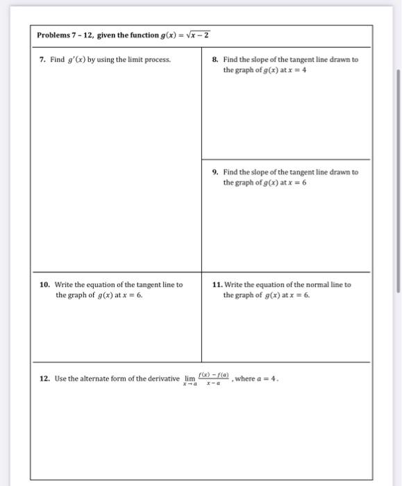 Solved Problems 7 - 12, given the function g(x)=x−2 7. Find | Chegg.com