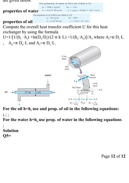 Solved Question 5 Hot oil is cooled by water in a | Chegg.com