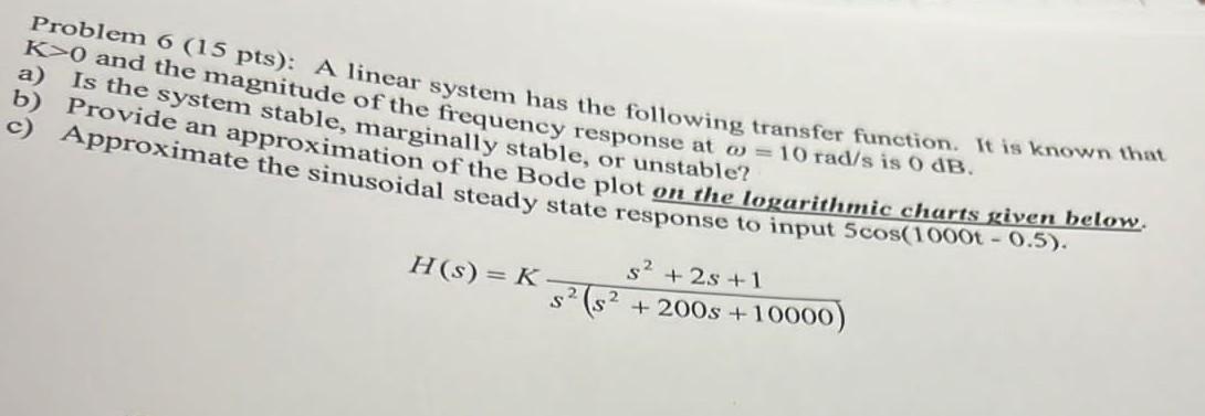Solved Problem 6 (15 pts): A linear system has the following | Chegg.com