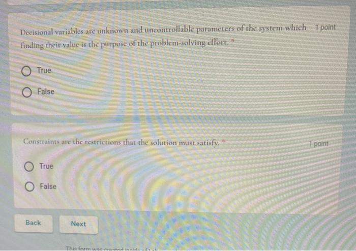 Solved Decisional variables are unknown and uncontrollable | Chegg.com
