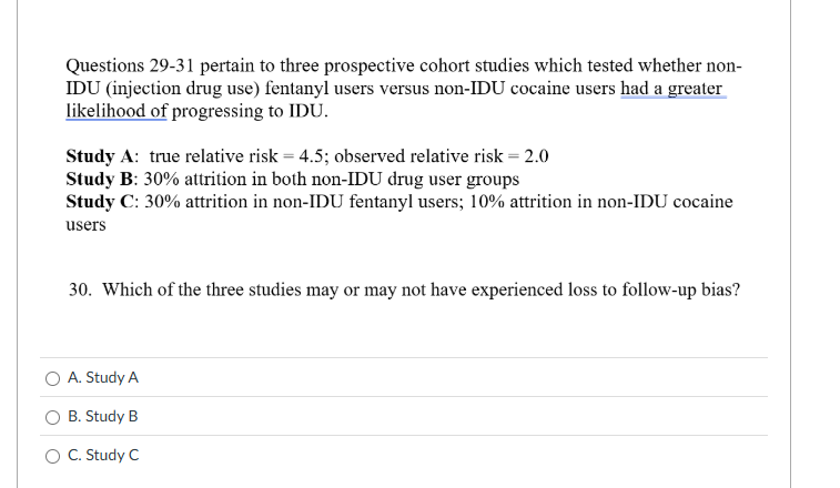Solved Questions 29-31 ﻿pertain to three prospective cohort | Chegg.com