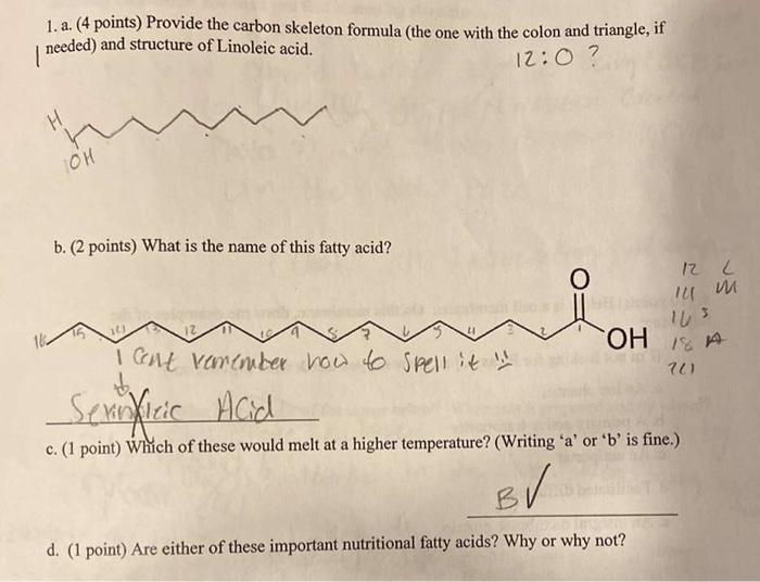 1. a. (4 points) Provide the carbon skeleton formula | Chegg.com