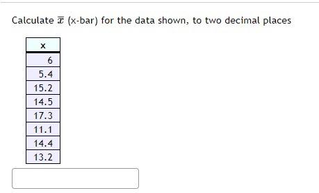 Solved Calculate (x-bar) for the data shown, to two decimal | Chegg.com