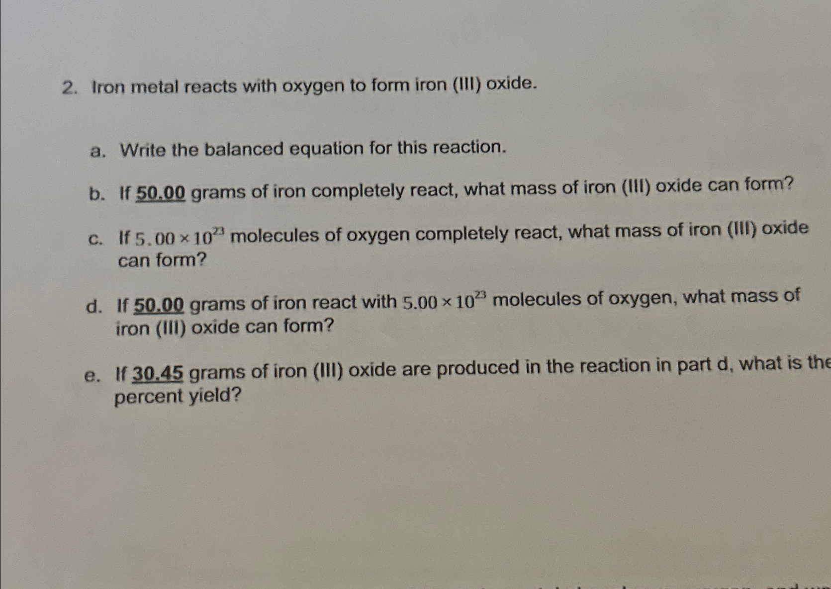 Solved Iron metal reacts with oxygen to form iron (III) | Chegg.com