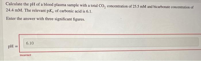 Solved Calculate the pH of a blood plasma sample with a | Chegg.com