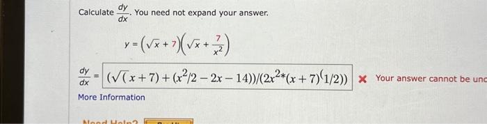 Solved Calculate dxdy. You need not expand your answer. | Chegg.com