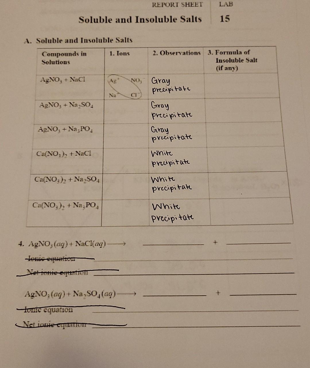 Solved REPORT SHEET Soluble and Insoluble Salts A. Soluble | Chegg.com