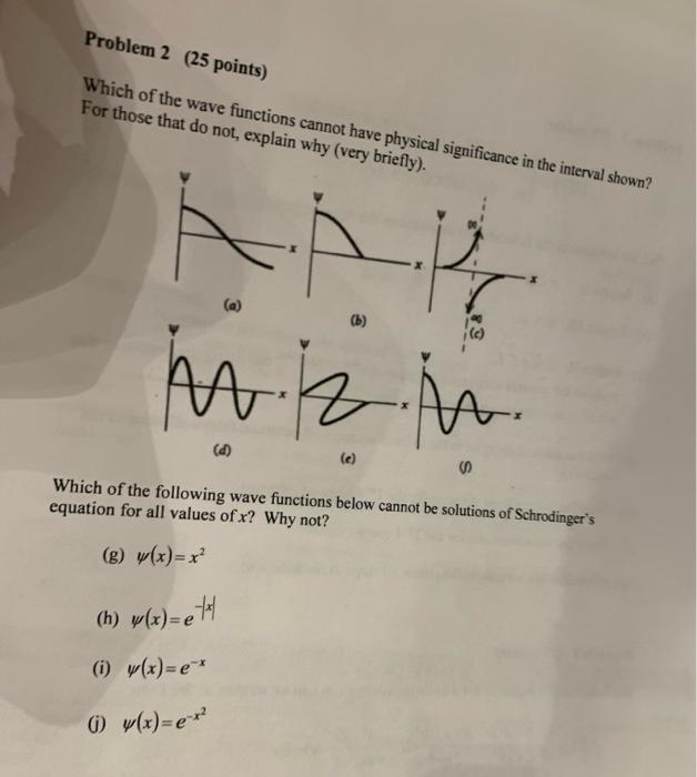 Solved Problem 2 ( 25 points) Which of the wave functions | Chegg.com