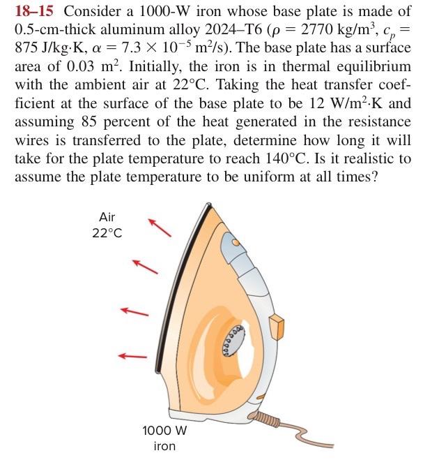 Solved 18-15 Consider a 1000−W iron whose base plate is made | Chegg.com