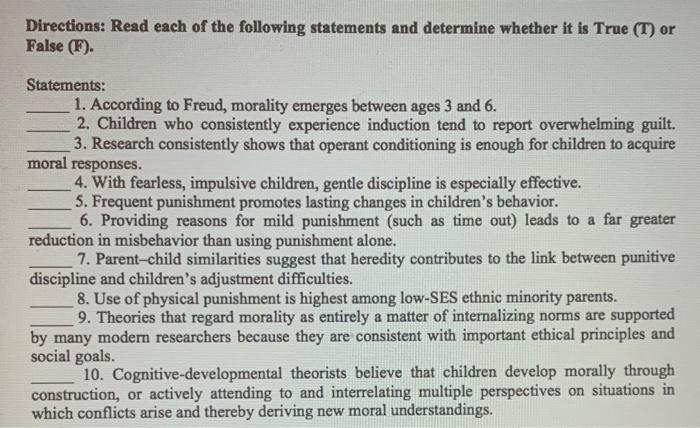 Solved Directions: Read each of the following statements and | Chegg.com