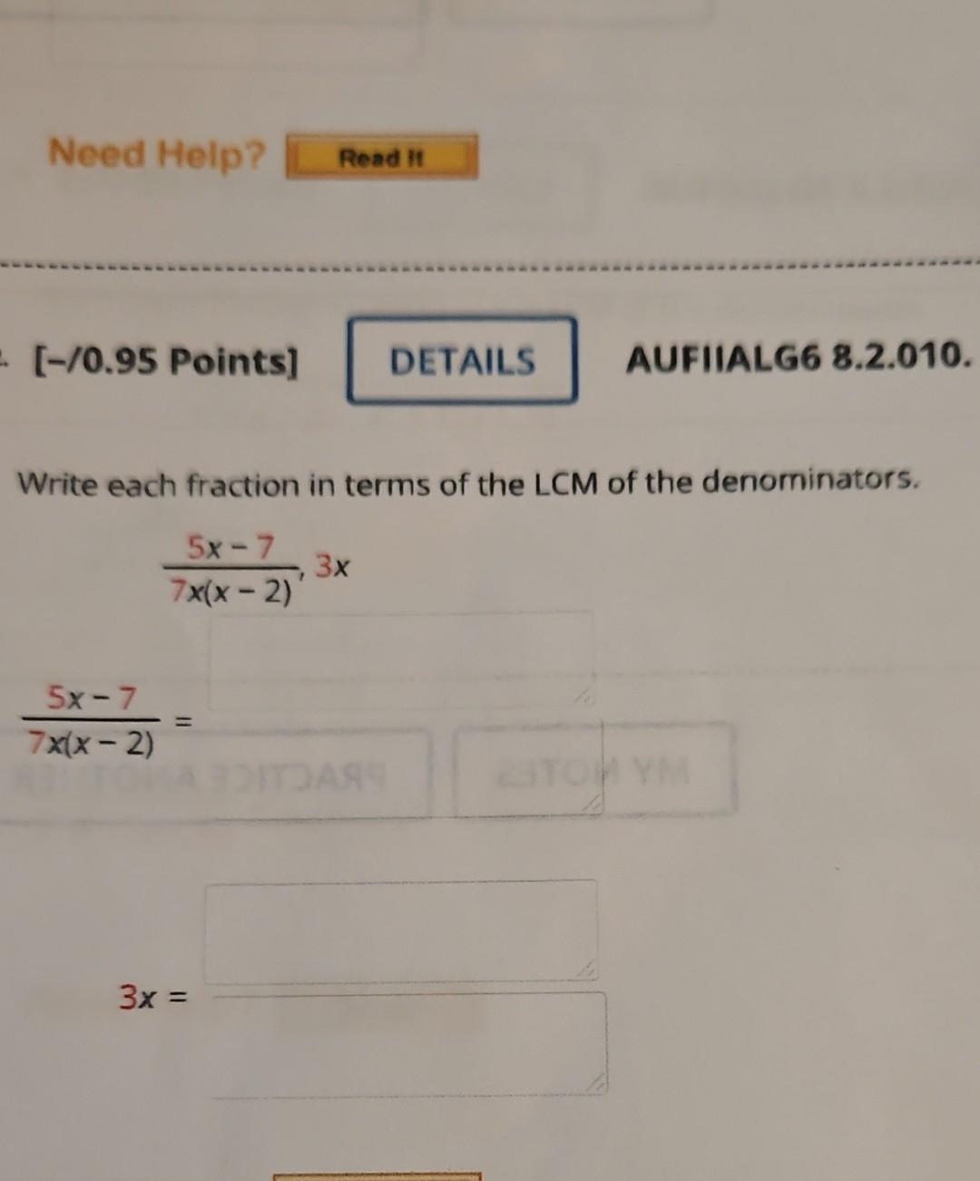 Solved Write each fraction in terms of the LCM of the | Chegg.com