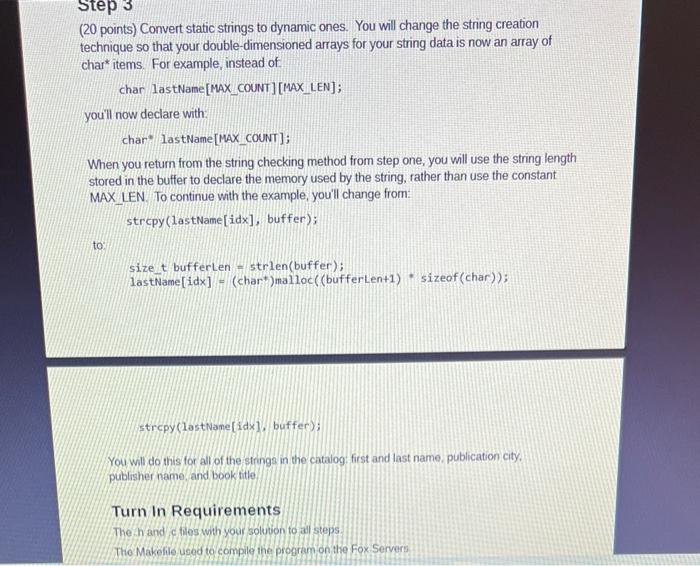 (20 points) Convert static strings to dynamic ones. | Chegg.com