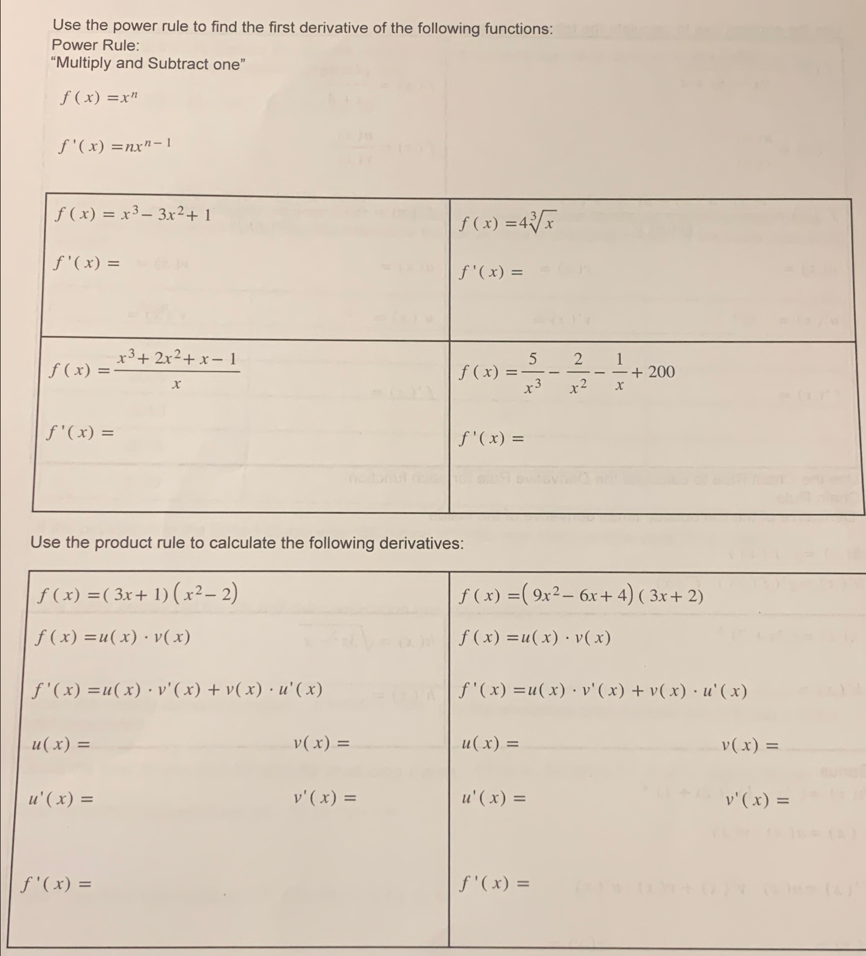 Solved Use the power rule to find the first derivative of | Chegg.com