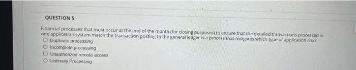 Solved Which of the following controls would confirm that | Chegg.com