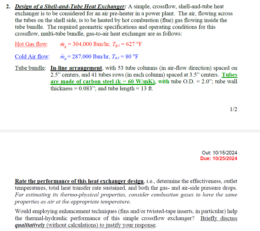 Solved Design of a Shell-and-Tube Heat Exchanger: A simple, | Chegg.com