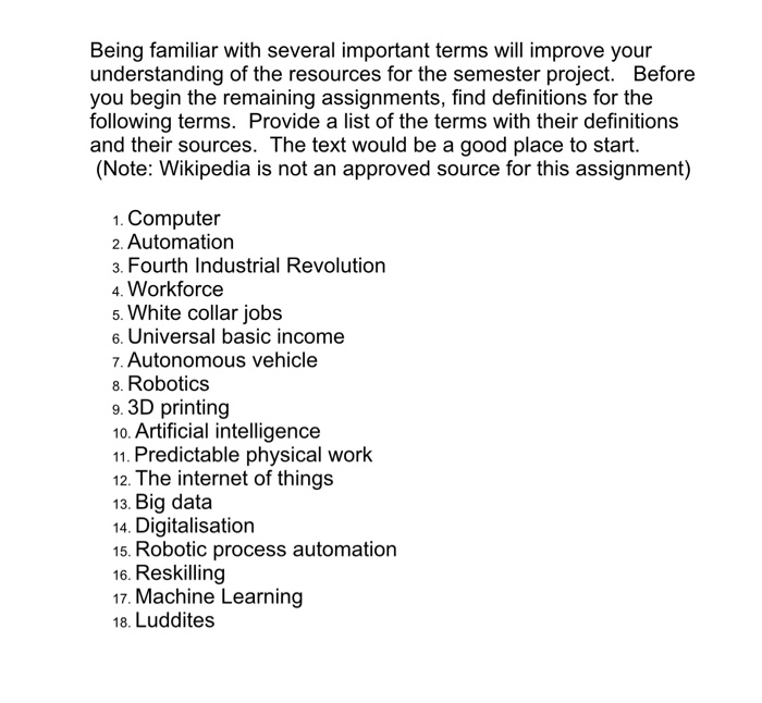 Solved Being familiar with several important terms will | Chegg.com