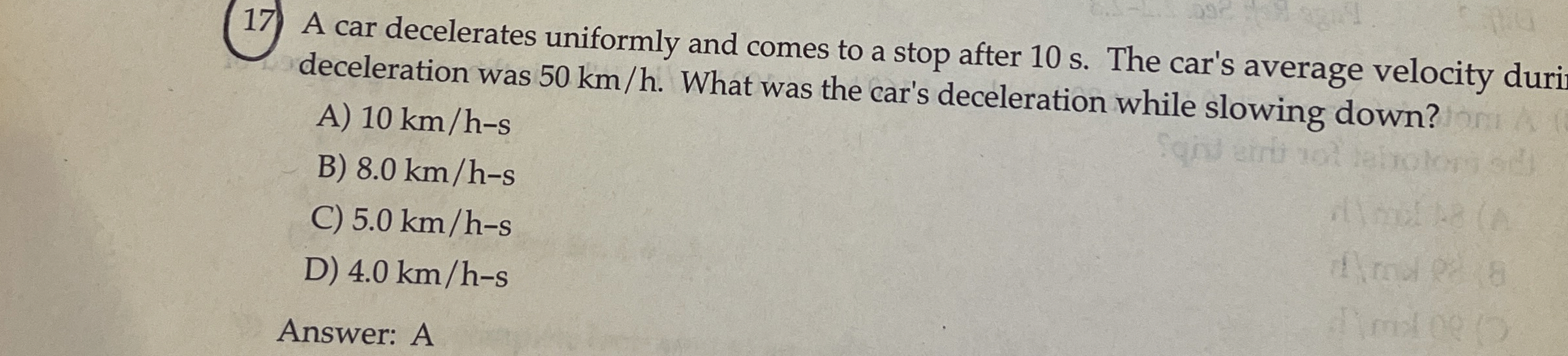 Solved (17) ﻿A car decelerates uniformly and comes to a stop | Chegg.com