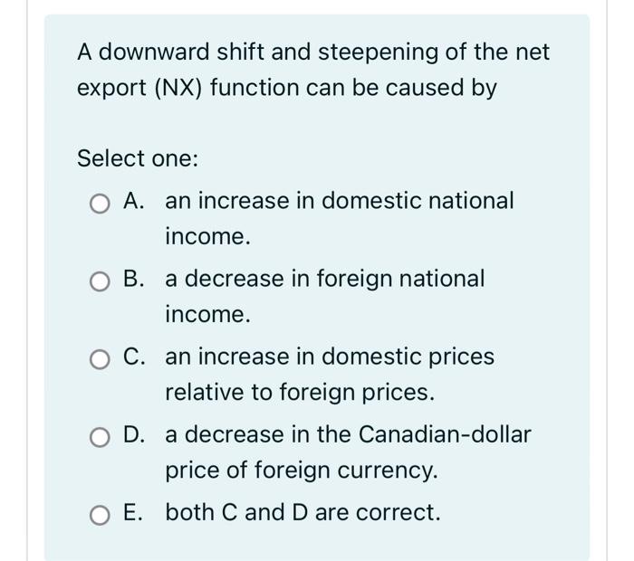 Solved A downward shift and steepening of the net export | Chegg.com