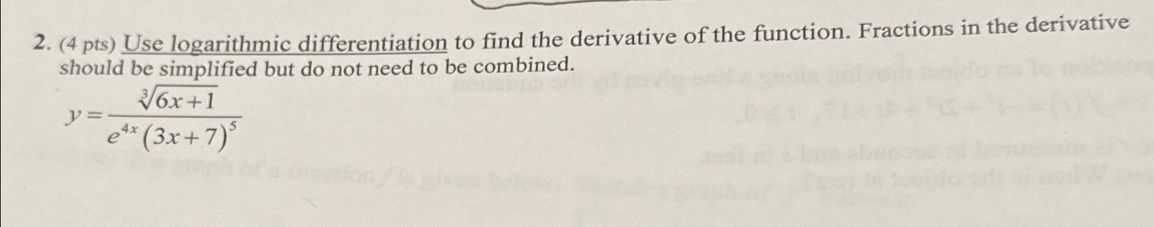 Solved (4 ﻿pts) ﻿Use logarithmic differentiation to find the | Chegg.com