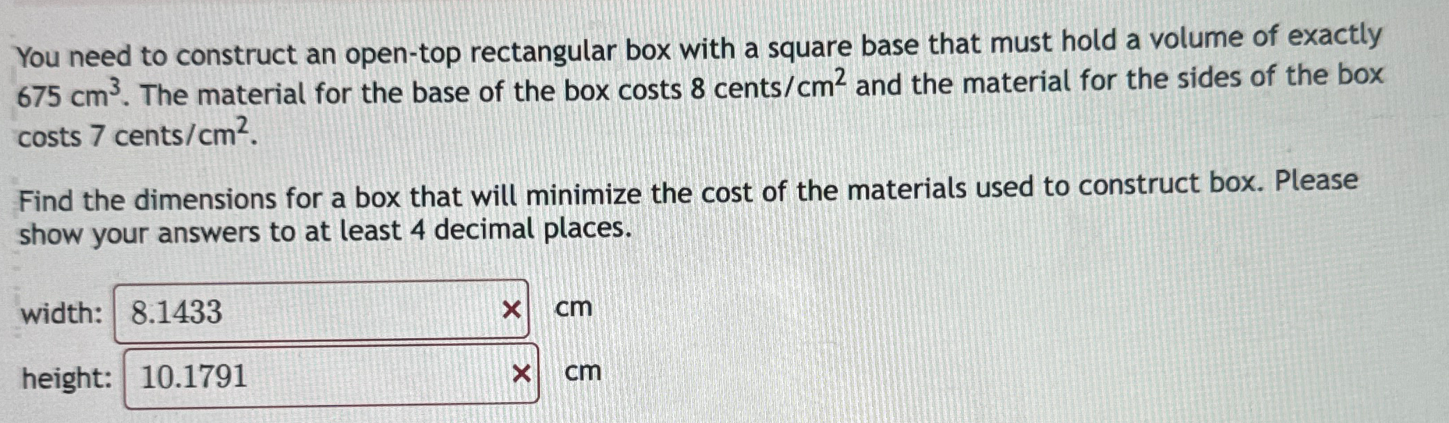 Solved You need to construct an open-top rectangular box | Chegg.com