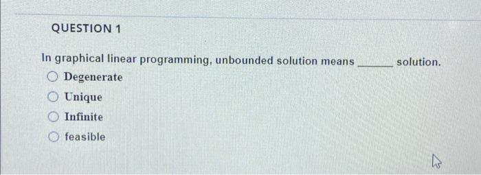 Solved QUESTION 1 solution In graphical linear programming, | Chegg.com
