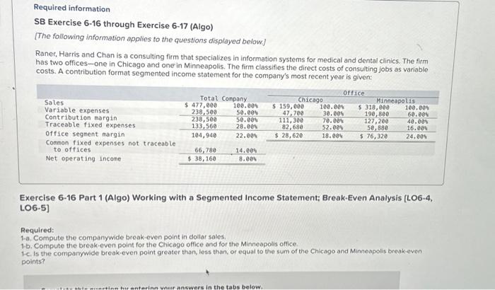 Solved Required information SB Exercise 6-16 through | Chegg.com