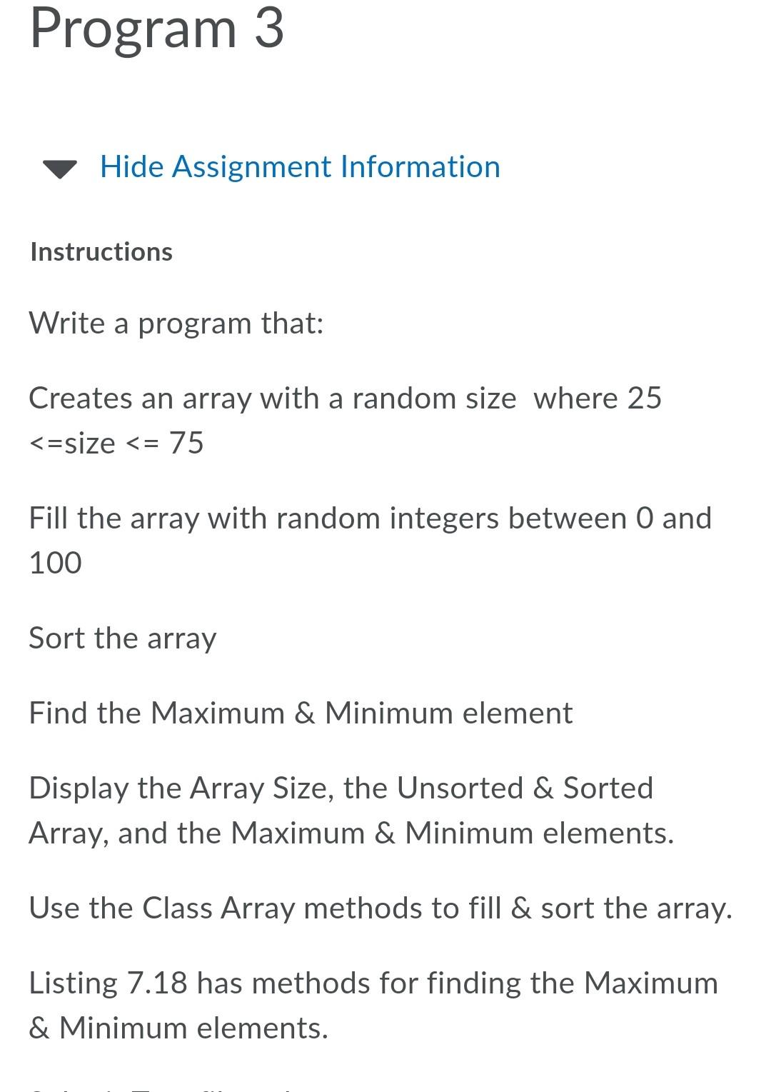 Solved Program 3 Hide Assignment Information Instructions | Chegg.com