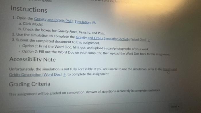 Solved Gravity and Orbits Simulation Use the Grovify ond | Chegg.com