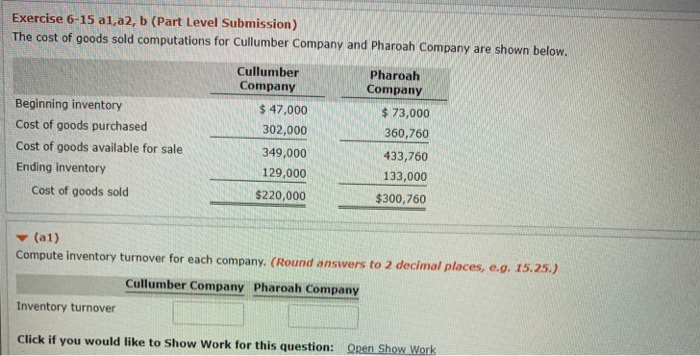 Solved Exercise 6-15 a1,a2, b (Part Level Submission) The | Chegg.com