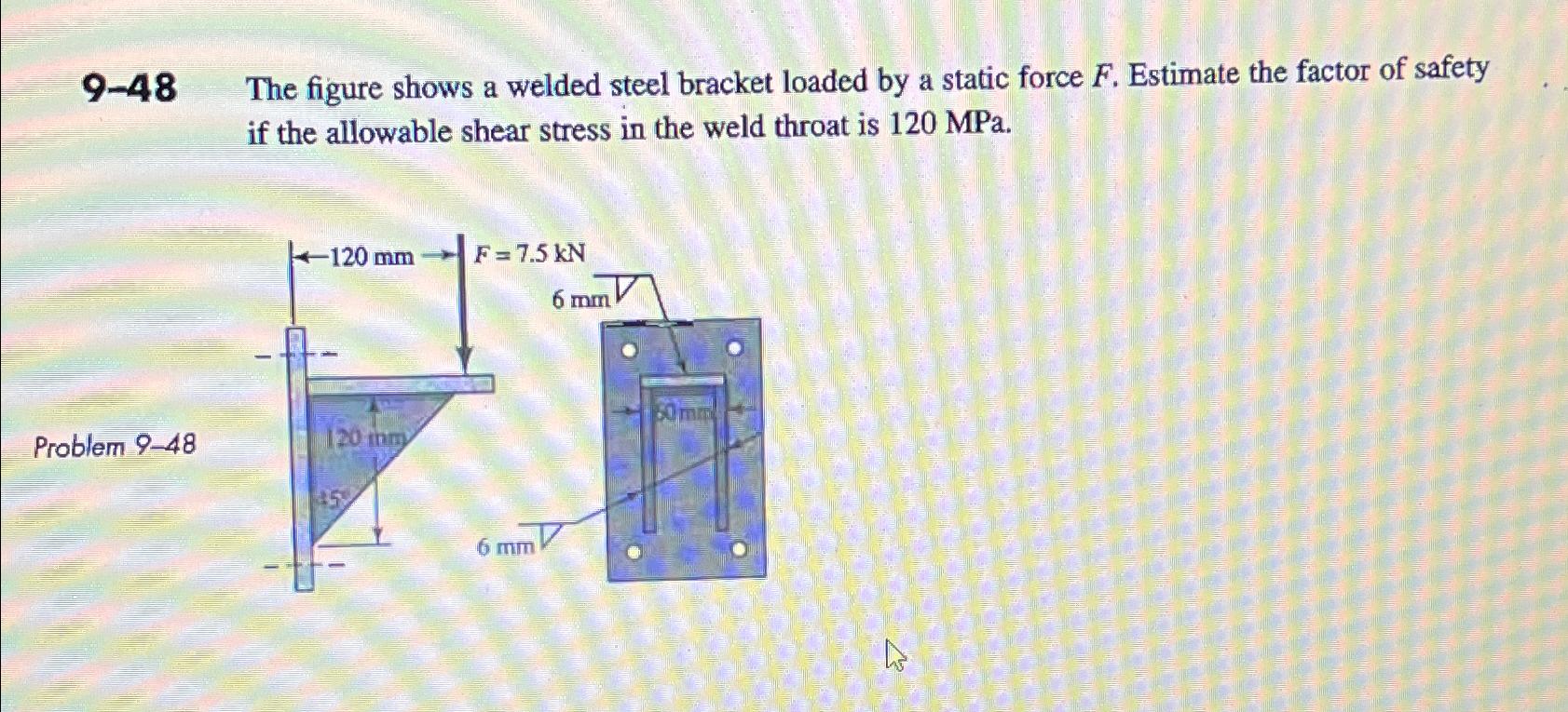 Solved 9-48 ﻿The figure shows a welded steel bracket loaded | Chegg.com