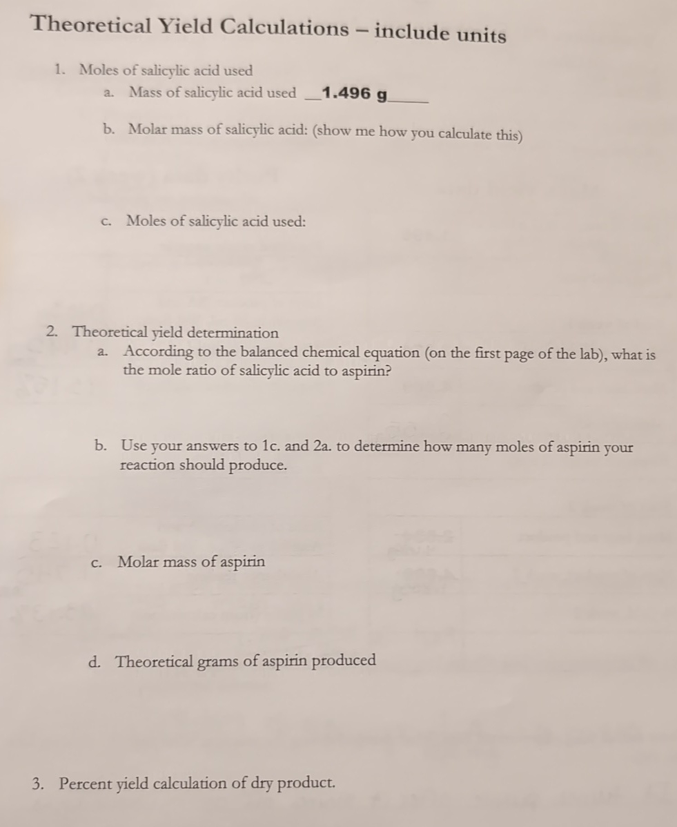 Solved Theoretical Yield Calculations - ﻿include unitsMoles | Chegg.com