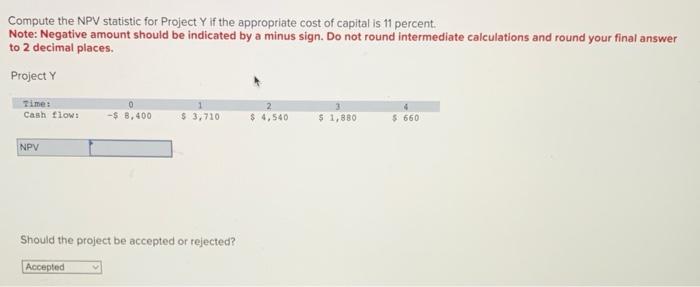 Solved Compute the NPV statistic for Project Y if the | Chegg.com
