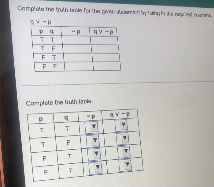 Solved Complete the truth table for the given statement by | Chegg.com
