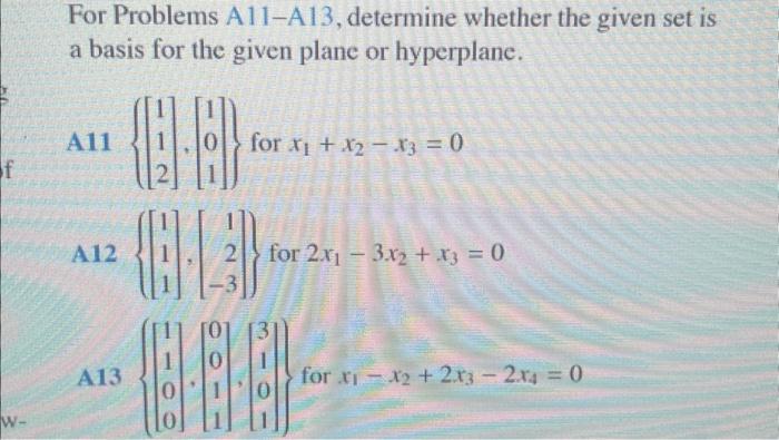 Solved For Problems A11-A13, determine whether the given set | Chegg.com