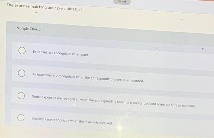 Solved The expense matching principle states that Saved | Chegg.com
