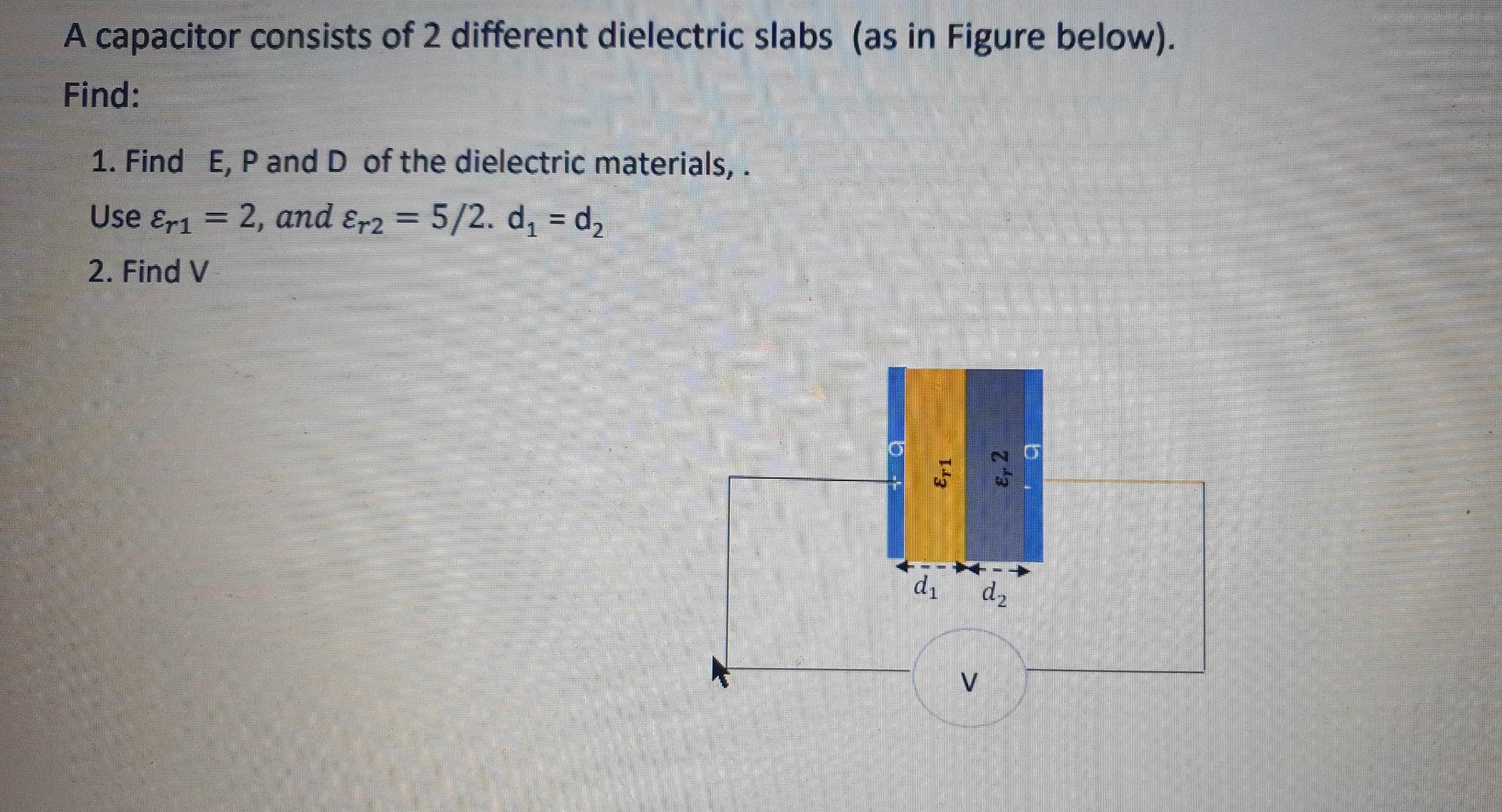 Solved A capacitor consists of 2 different dielectric slabs | Chegg.com