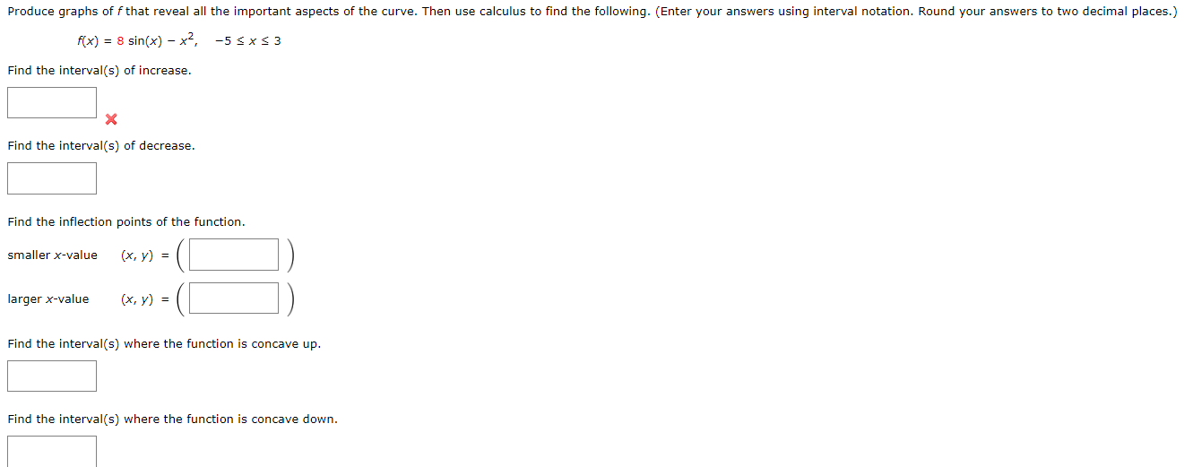 Solved Produce graphs of f ﻿that reveal all the important | Chegg.com